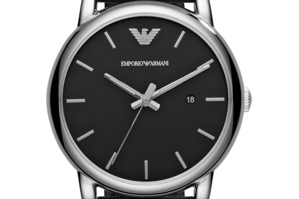Men's Emporio Armani Classic black leather strap | Creative Watch Co