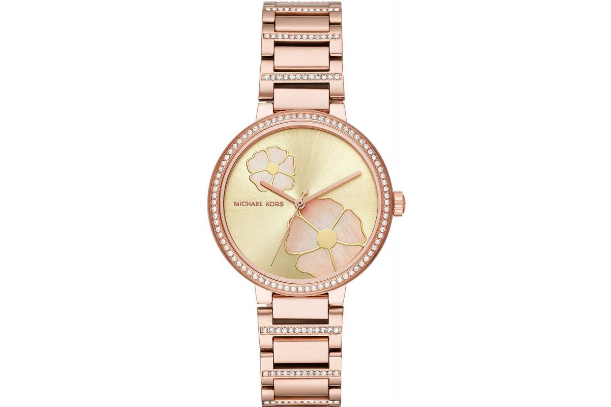 Women's Michael Kors Courtney rose gold crystal watch floral dial ...