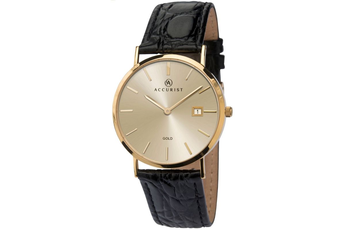 Men's Accurist Precious Metals 9ct Gold Case Champagne Baton Dial ...