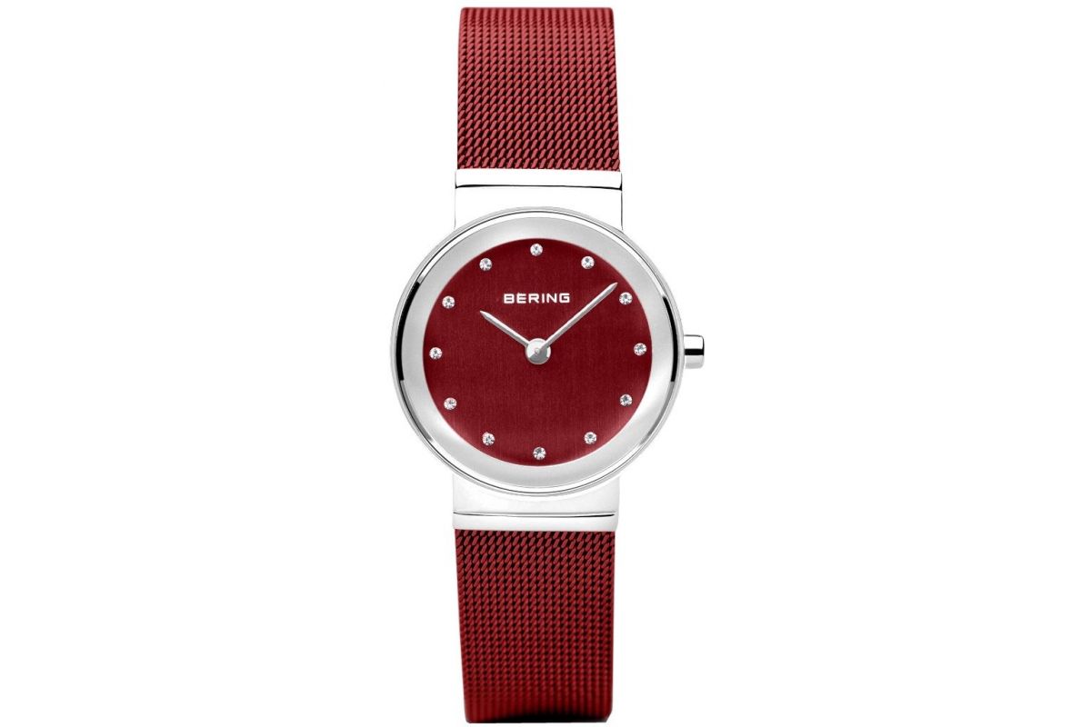 Women's Bering Classic Red Mesh Crystal set Dial Quartz | Creative Watch Co