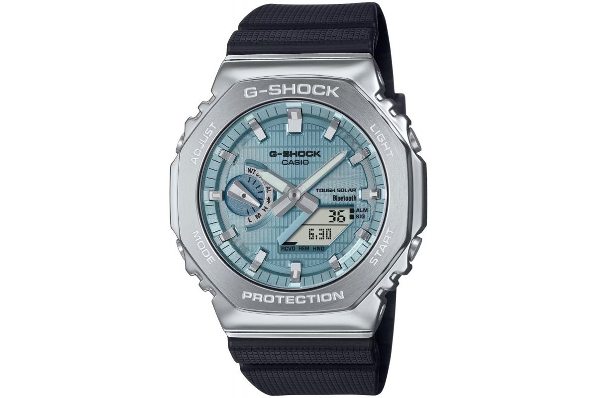 Men's Casio G Shock Metal covered light blue dial resin strap ...